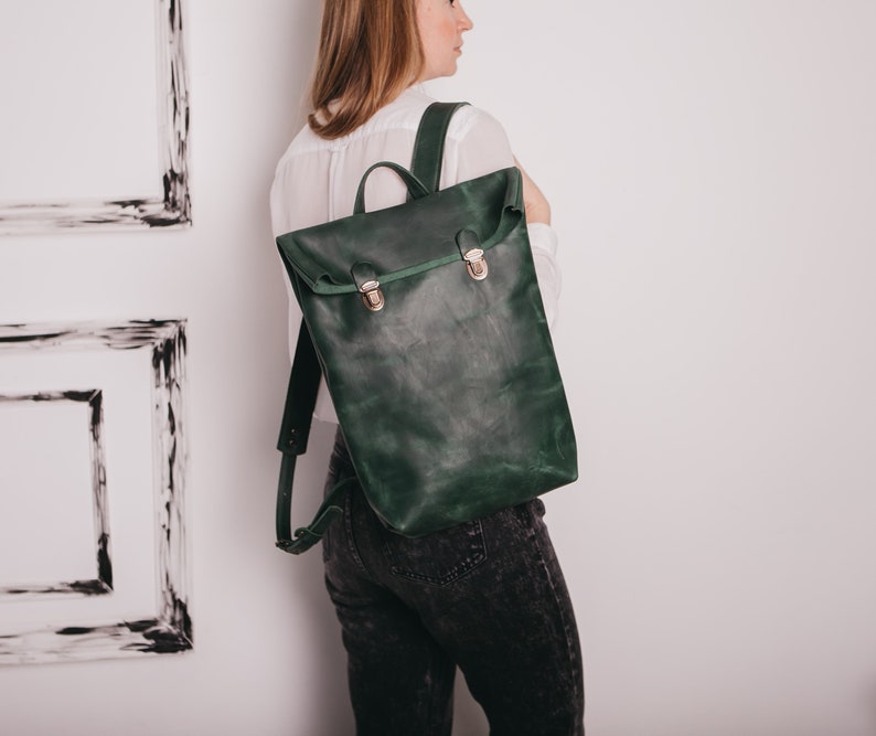 Green Leather Backpack Travel Backpack Leather Woman Backpack Leather ...