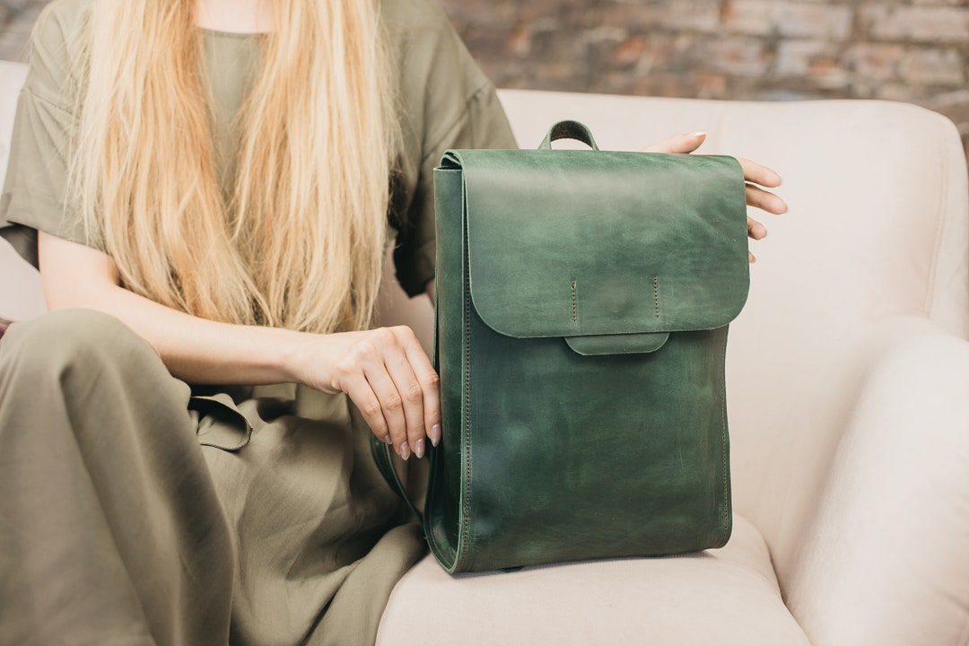 Leather Green Backpack,laptop Travel Rucksack Leather,leather MacBook ...