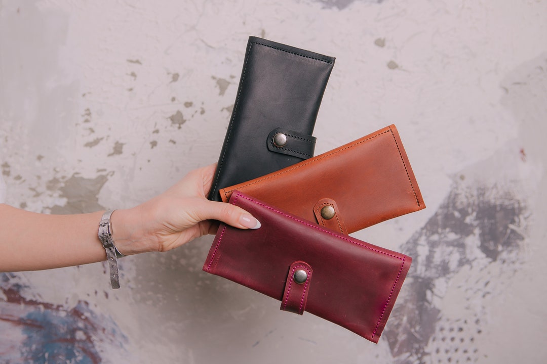 Leather Wristlet Wallet,handmade Gift Wallet,travel Leather Wallet,hand ...