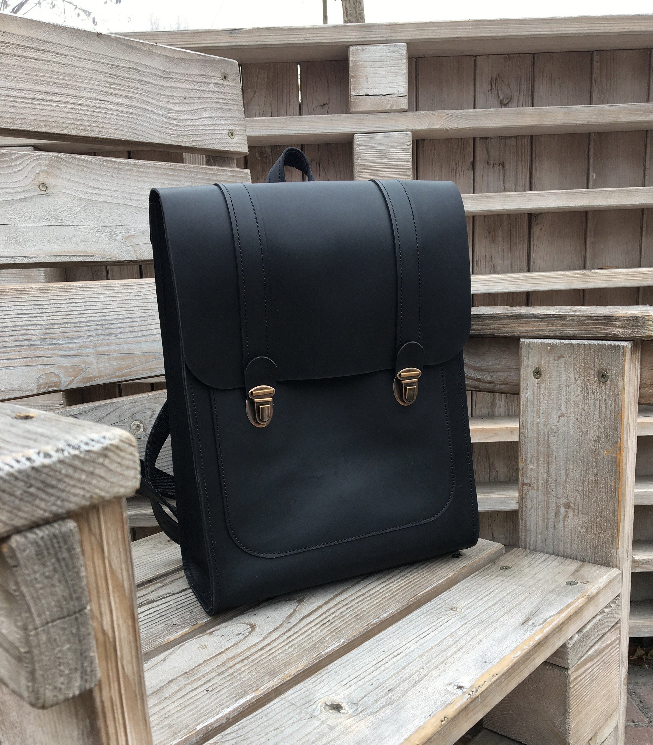 Women's Leather Backpackblack Leather Backpackleather - Etsy