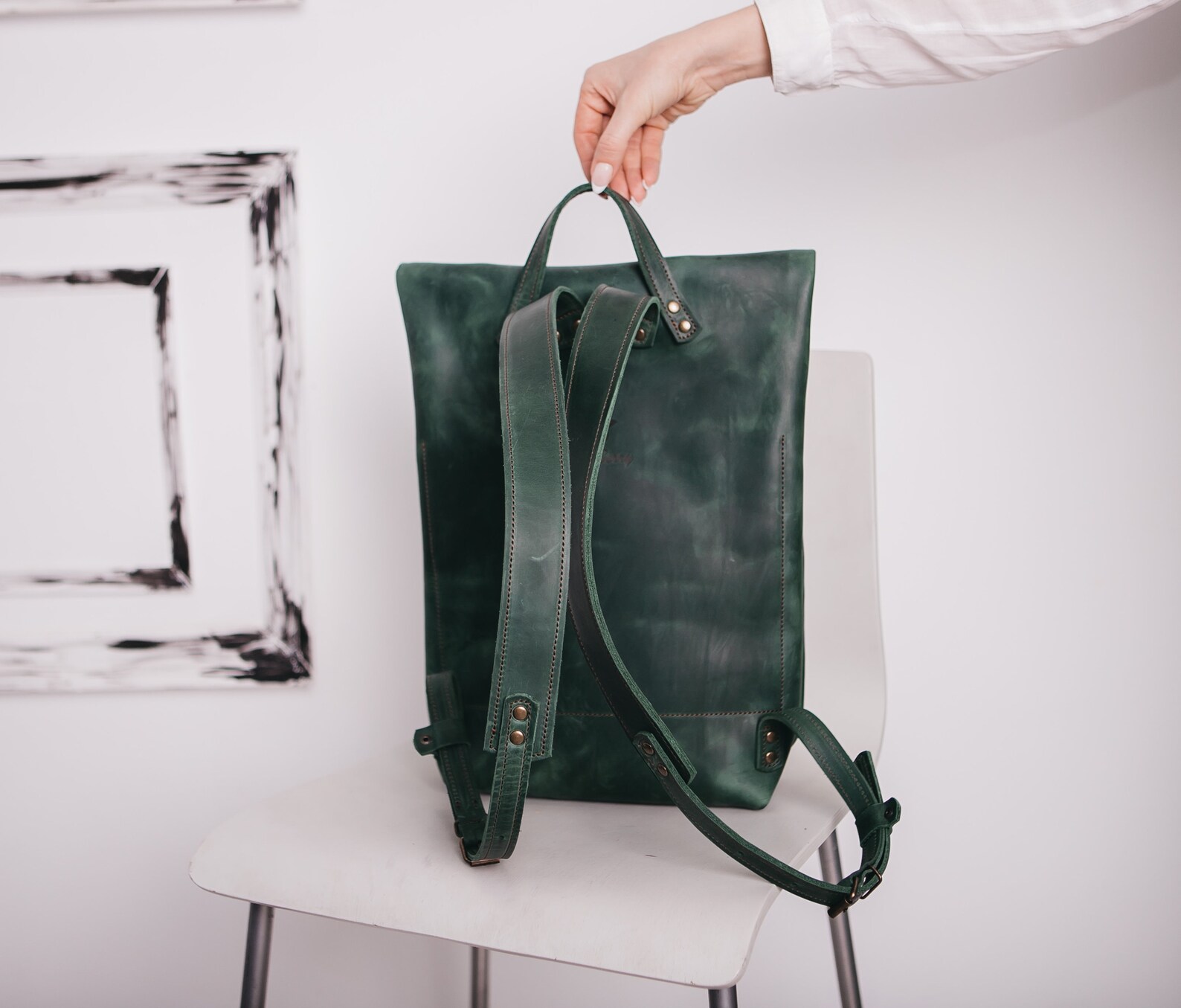 Green Leather Backpack Travel Backpack Leather Woman Backpack Leather ...