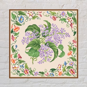 Cross Stitch Pattern Lilac, Floral Cross Stitch, Nature Embroidery, Vintage Cross Stitch ...