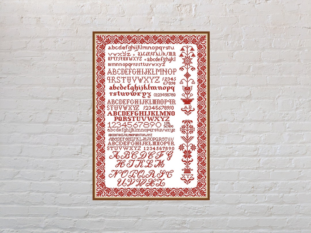 Cross Stitch Pattern Alphabet Sampler, Antique Cross Stitch, Monochrome ...