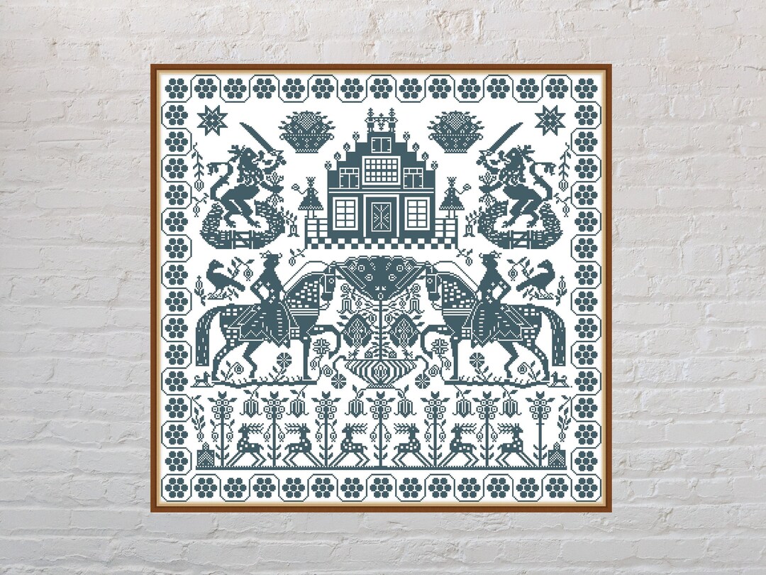 Cross Stitch Pattern Medieval Sampler 2, Quaker Sampler, Monochrome ...