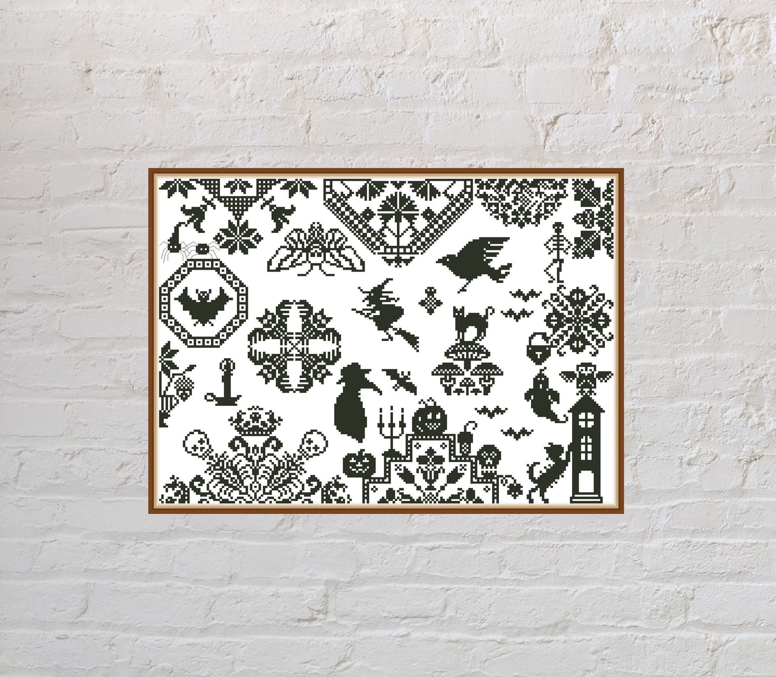 Cross Stitch Pattern Quaker Halloween #3, Halloween Cross Stitch Chart ...