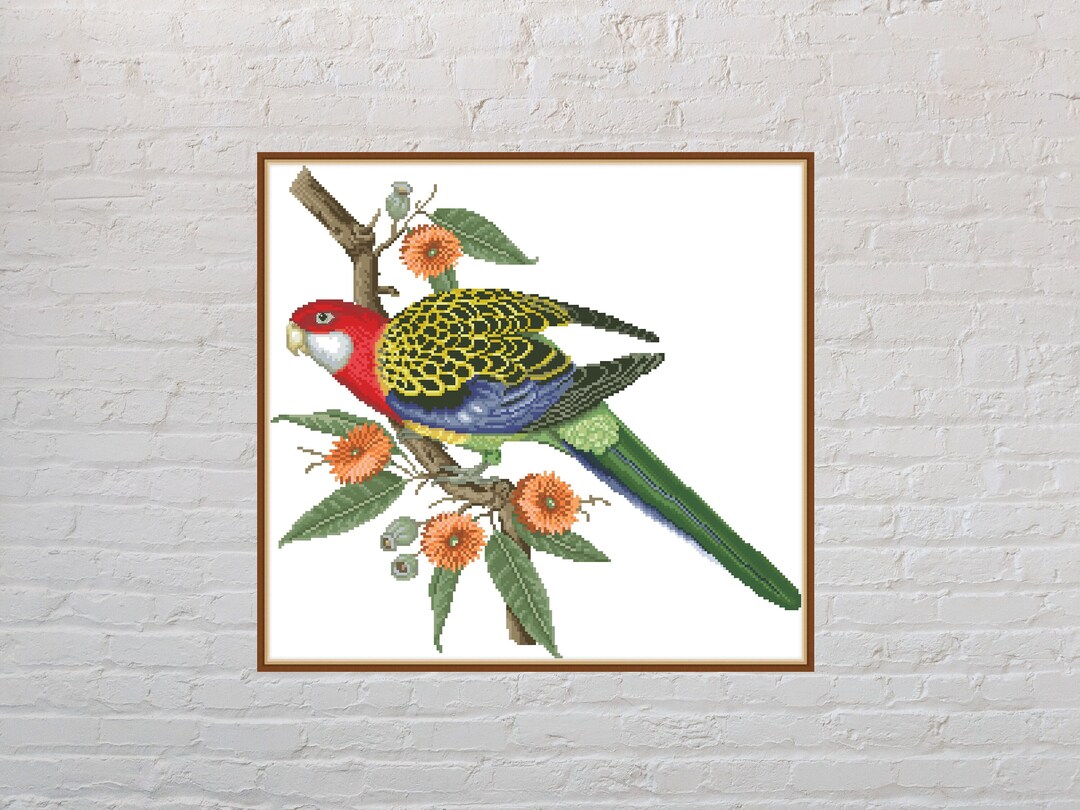 Cross Stitch Pattern Rosella, Parrot Cross Stitch, Floral Embroidery ...