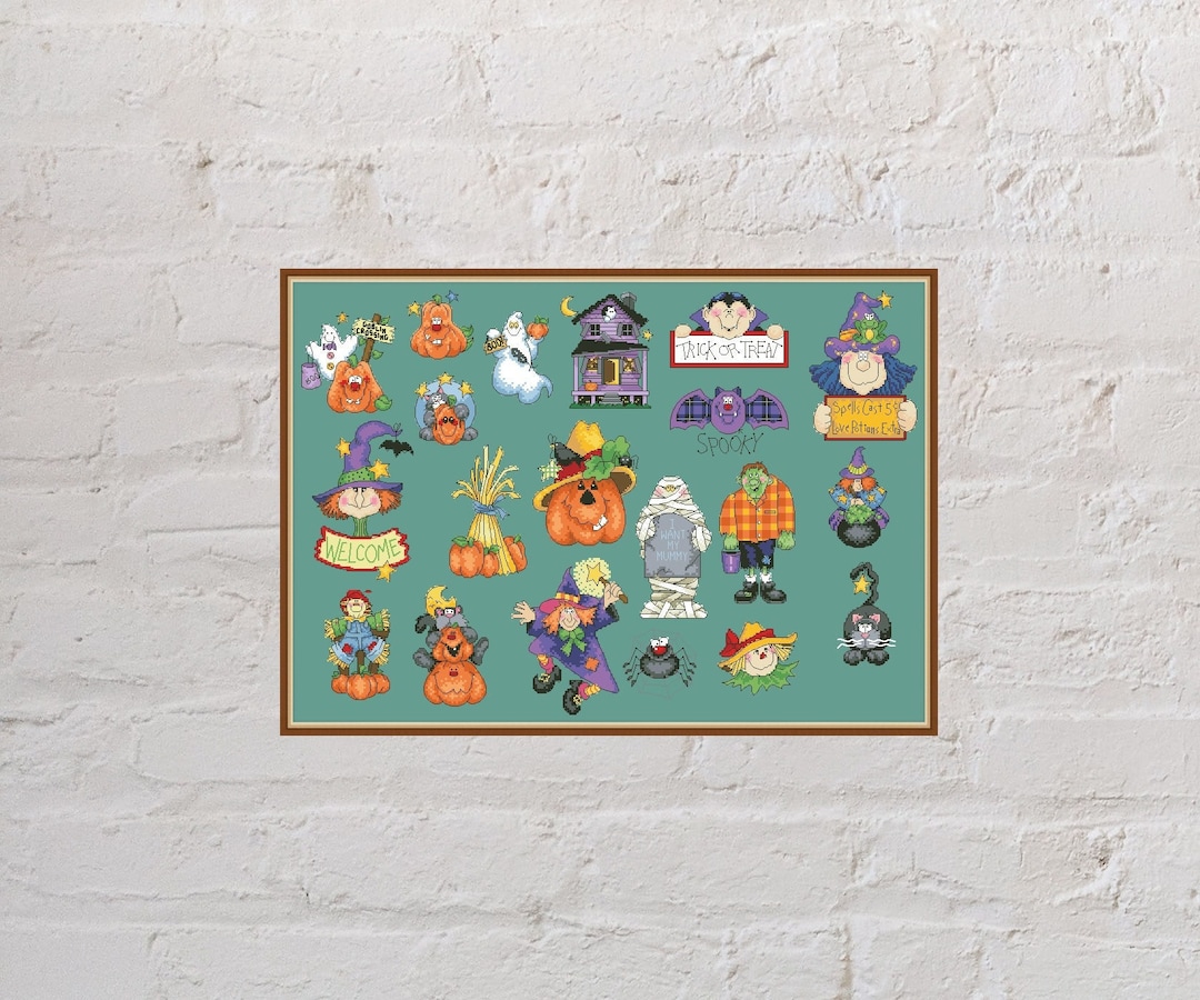 Cross Stitch Pattern Halloween Sampler, Halloween Cross Stitch Chart ...