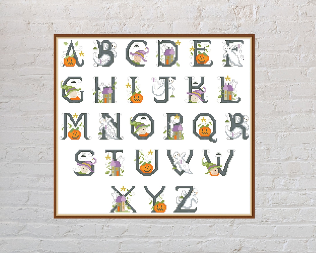 Cross Stitch Pattern Halloween Alphabet #2, Halloween Cross Stitch ...