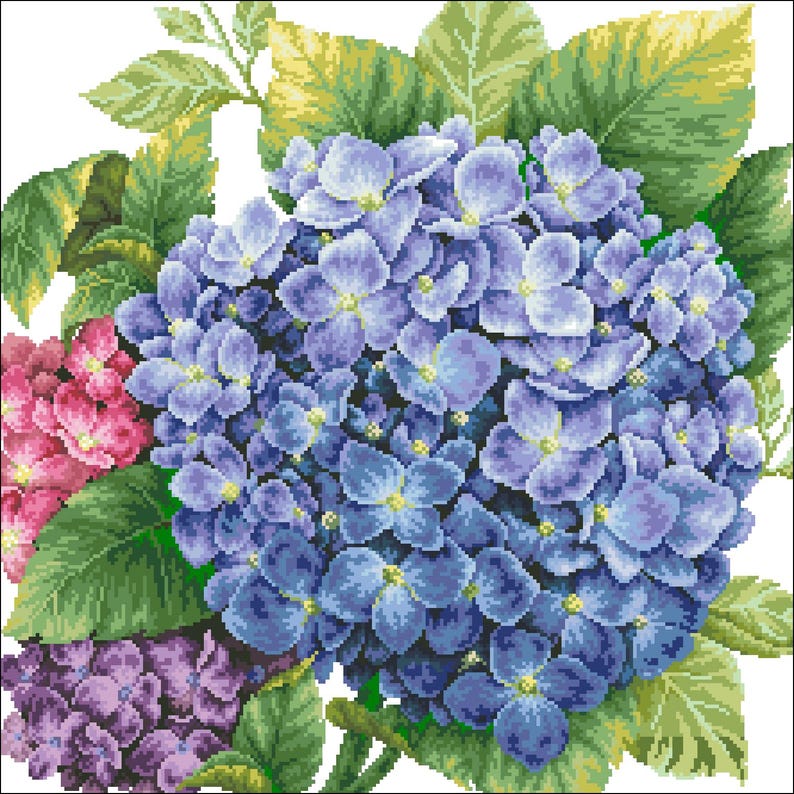 Cross Stitch Pattern Hydrangea, Flower Cross Stitch, Cushion Design ...