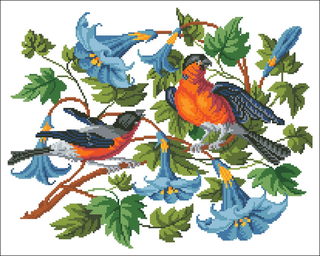 Cross Stitch Pattern Floral Birds #2, Nature Counted Cross Stitch ...