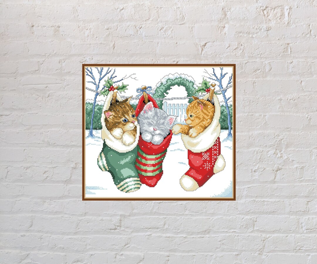 Cross Stitch Pattern Christmas Cats, Holiday Cross Stitch, Christmas ...