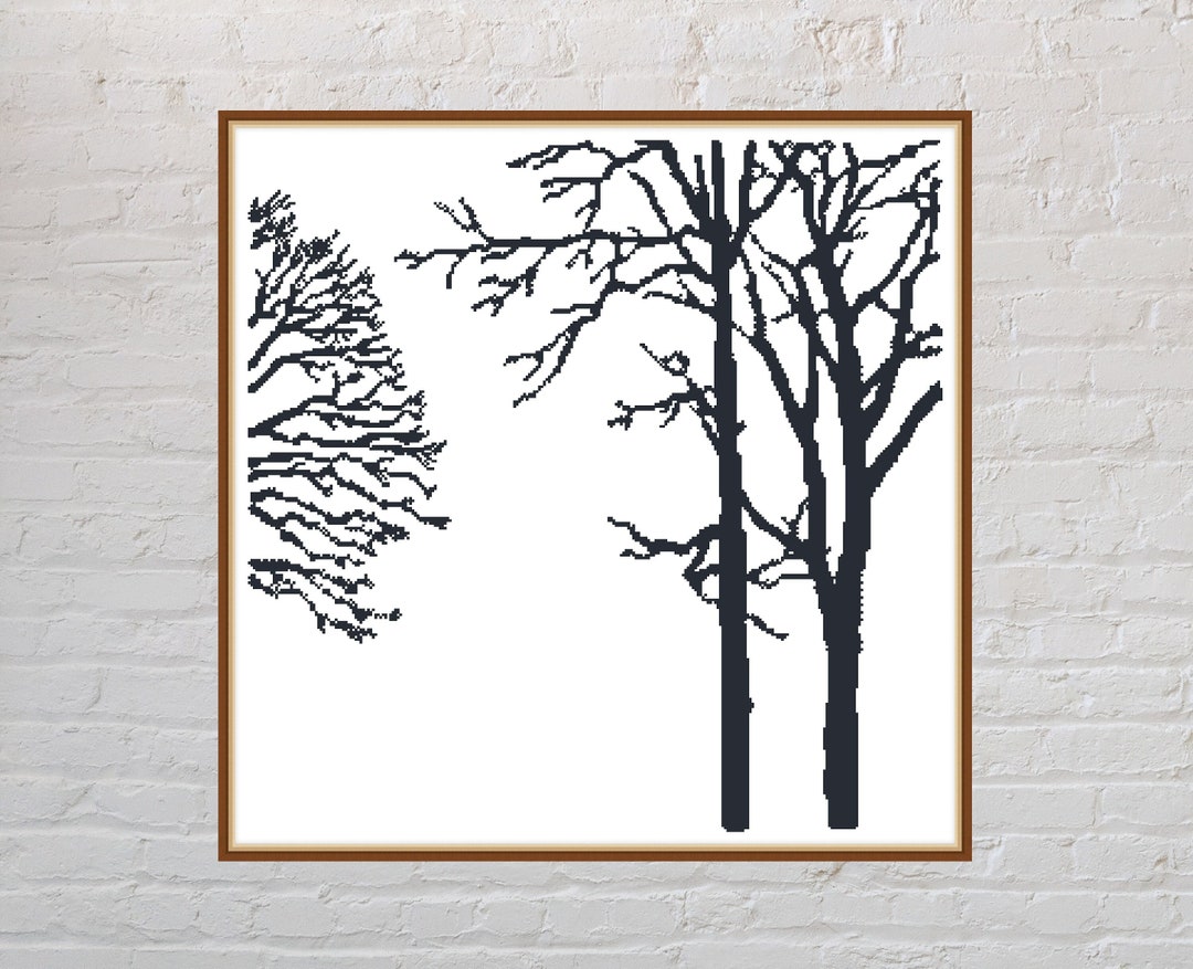 Cross Stitch Pattern Tree Triptych Part II, Nature Cross Stitch, Wall Decor, Monochrome ...