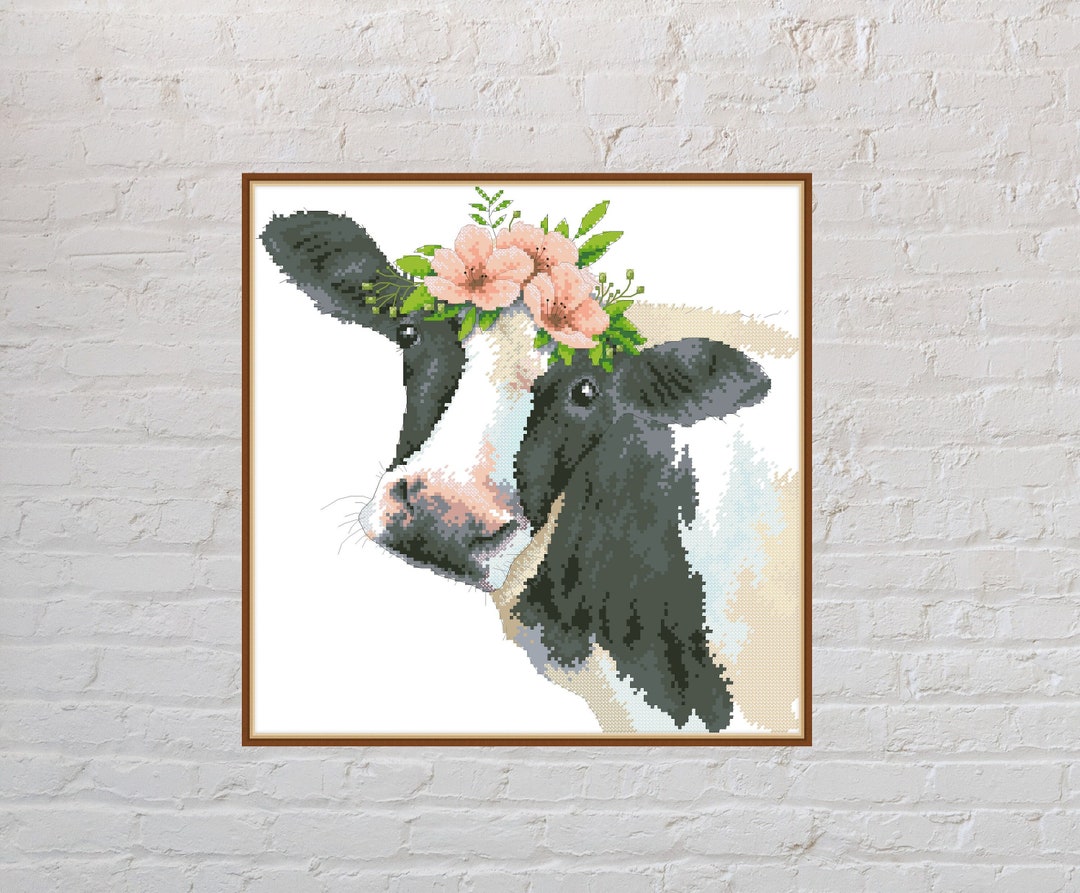 Cross Stitch Pattern Cow, Animal Cross Stitch, Nature Embroidery, Cute ...