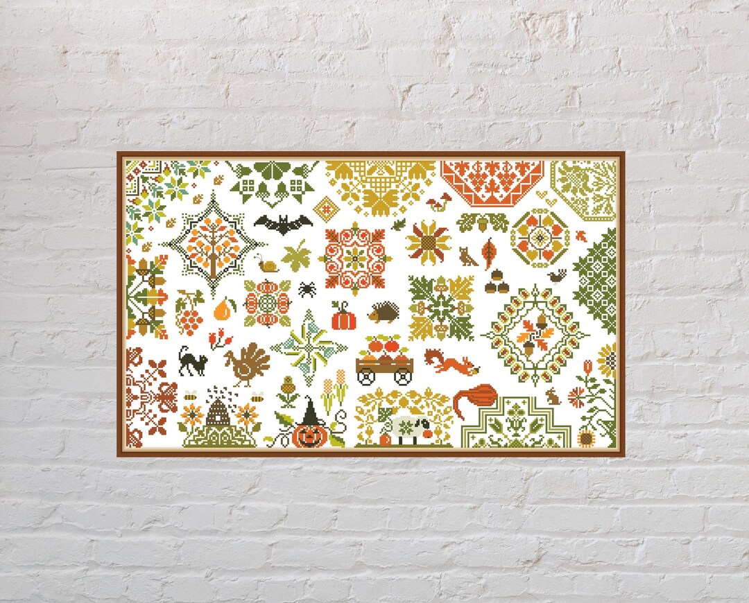 Cross Stitch Pattern Quaker Autumn, Fall Cross Stitch, Autumn Season ...