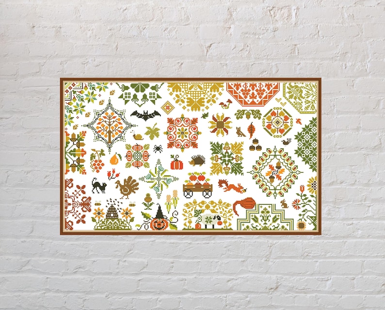 Cross Stitch Pattern Quaker Autumn, Fall Cross Stitch, Autumn Season ...