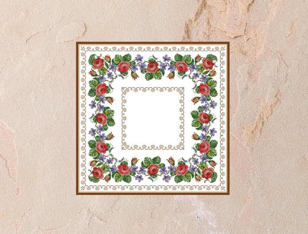 Cross Stitch Pattern Rose Tablecloth, Floral Cross Stitch, Ornament ...