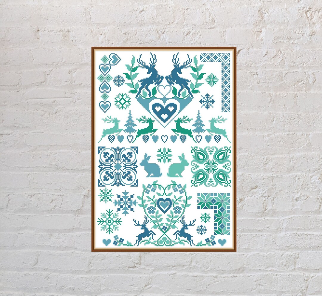 Cross Stitch Pattern Winter Sampler, Quaker Cross Stitch, Vintage ...