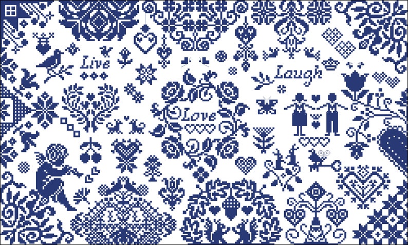 Cross Stitch Pattern Live Laugh Love Quaker Sampler Romantic - Etsy