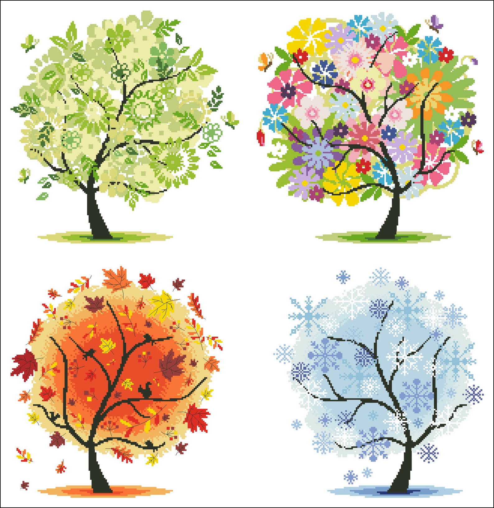Cross Stitch Pattern Four Seasons Tree #2, Nature Cross Stitch, Seasons ...