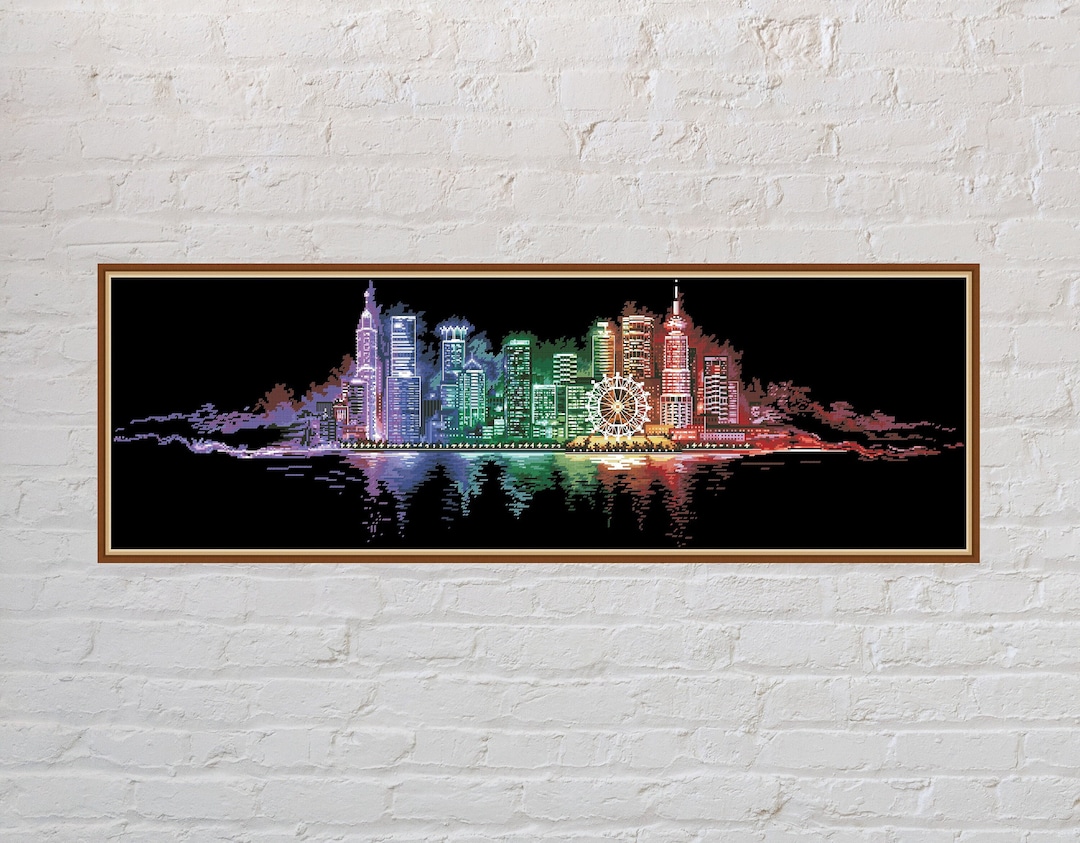 Cross Stitch Pattern Night City, City Cross Stitch Chart, Skyscrapers ...