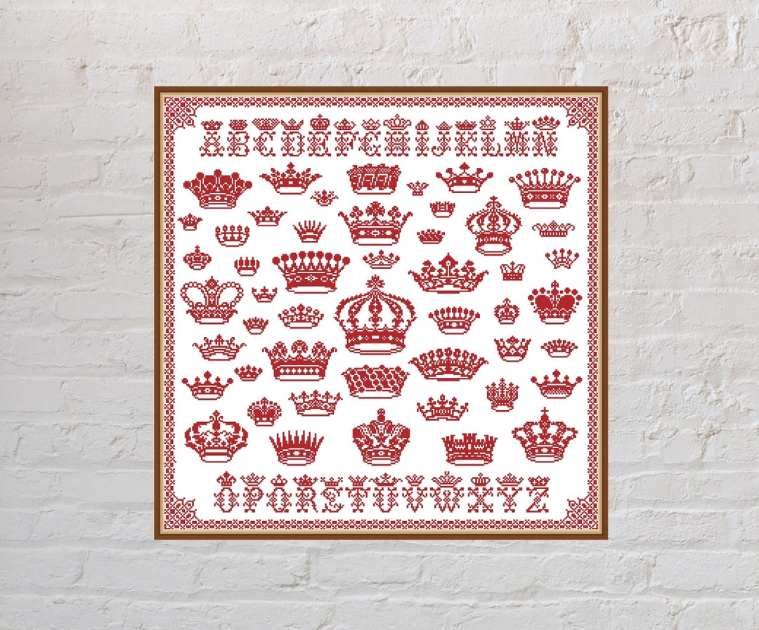Cross Stitch Pattern Crown Sampler, Antique Cross Stitch, Monochrome ...