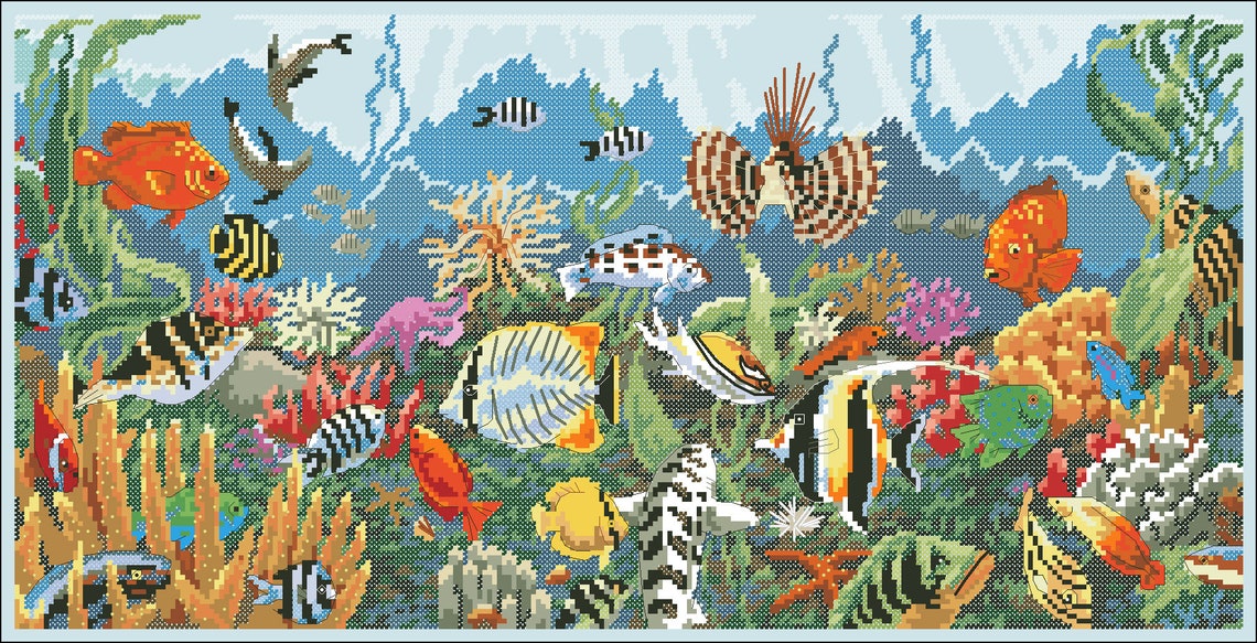 Cross Stitch Pattern Underwater World, Ocean Cross Stitch Chart, Fish ...