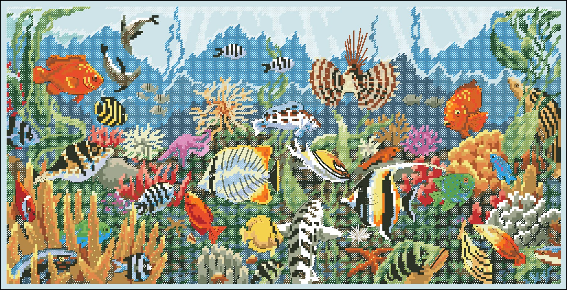 Cross Stitch Pattern Underwater World, Ocean Cross Stitch Chart, Fish ...