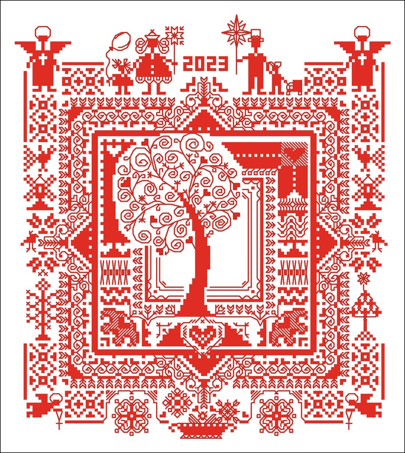 Cross Stitch Pattern Tree of Life Slavic Sampler Monochrome - Etsy