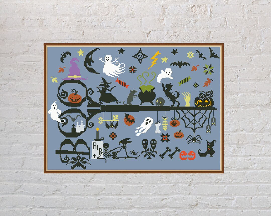 Cross Stitch Pattern Halloween Party, Sampler Cross Stitch, Holiday ...