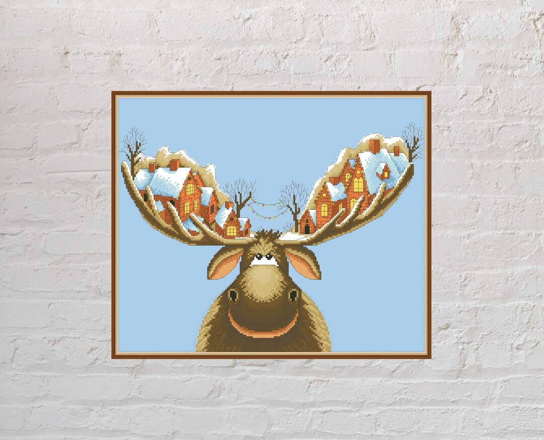 Cross Stitch Pattern Christmas Moose, Christmas Cross Stitch, Holiday ...