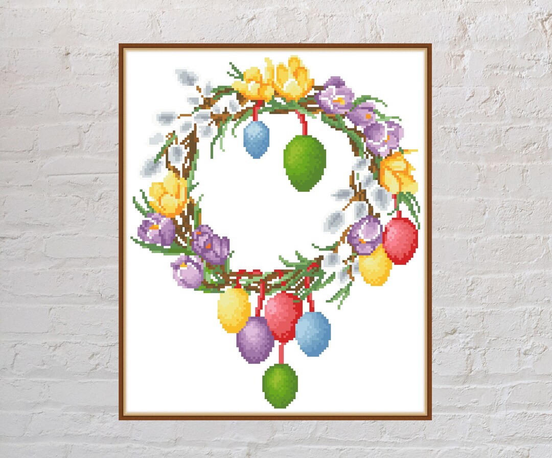 Cross Stitch Pattern Easter Wreath, Easter Cross Stitch, Holiday ...