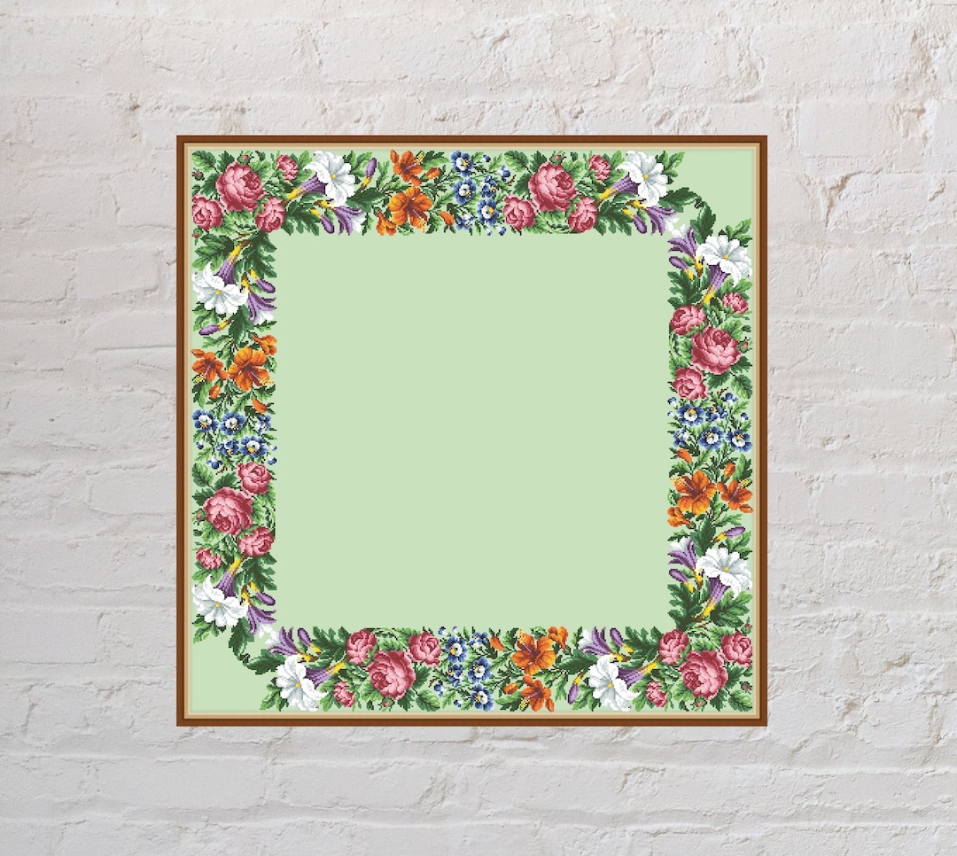 Cross Stitch Pattern Floral Tablecloth, Vintage Cross Stitch, Floral ...