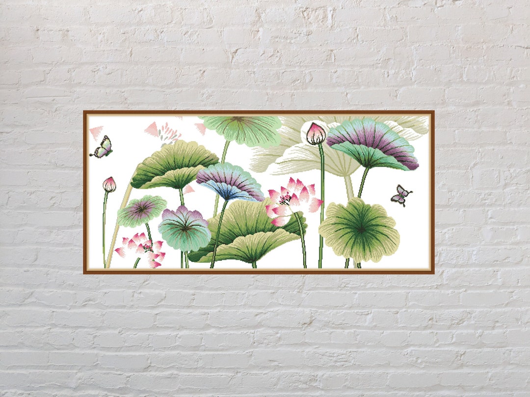 Cross Stitch Pattern Lotus #2, Flower Cross Stitch, Floral Embroidery ...