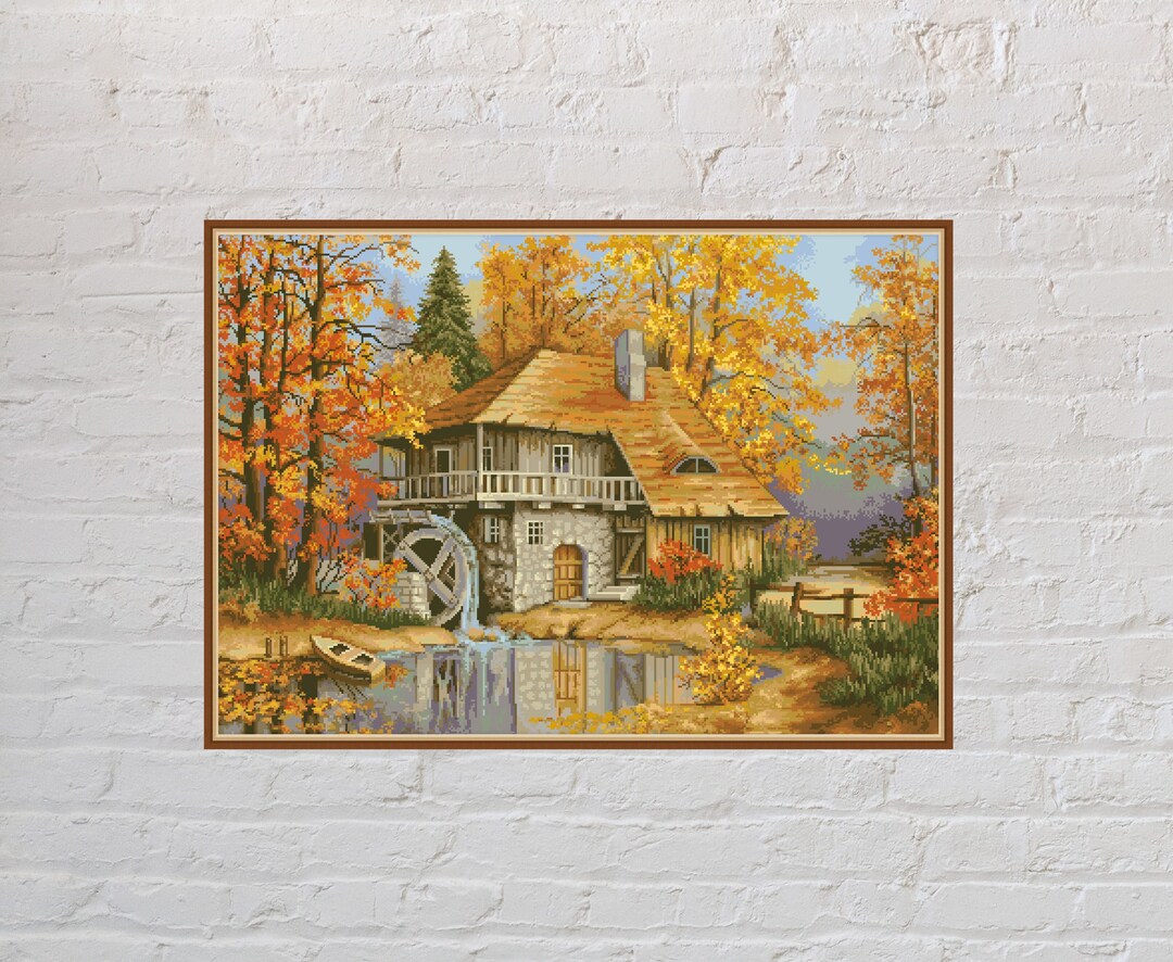 Cross Stitch Pattern Autumn House, Nature Cross Stitch, Country House ...