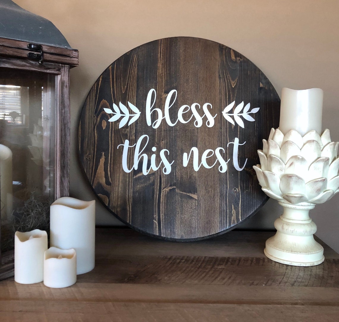 Bless This Nest | Cozy Home Sign | Round Bless This Nest Sign - Etsy