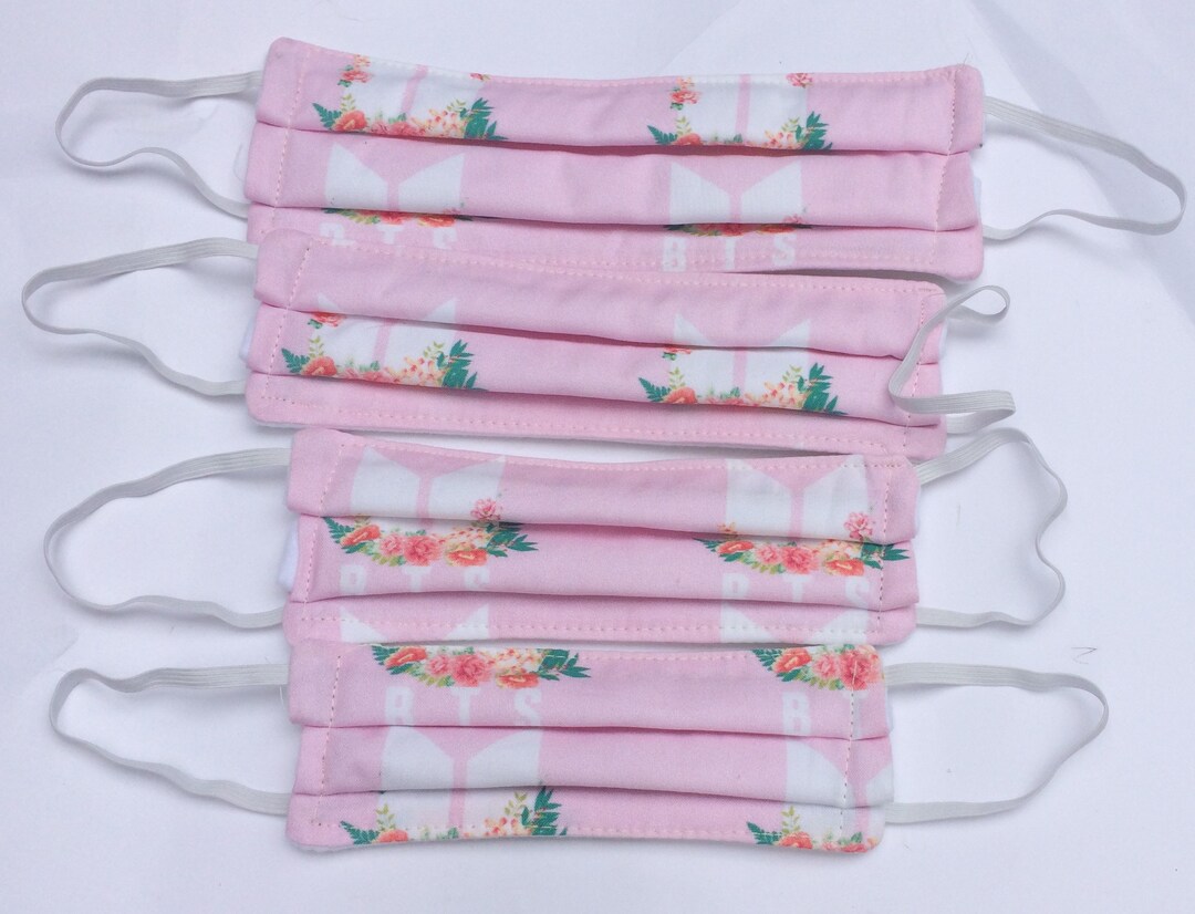 BTS Pink Floral KPOP Theme Inspired Face Masks for Adults, Teenagers ...