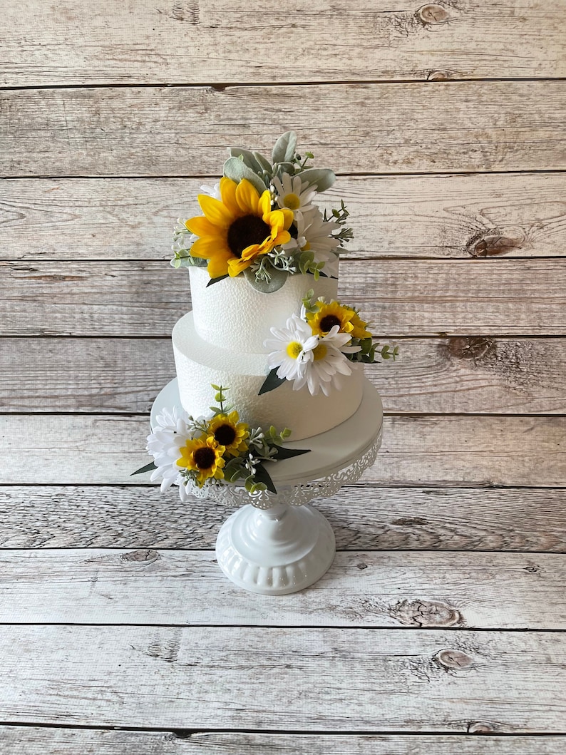 White Daisy and Sunflower Wedding Cake Topper, Wedding Cake Decoration ...