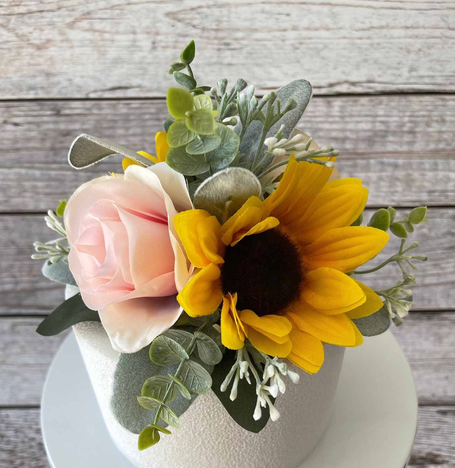 Sunflower and Pink Rose Wedding Cake Topper Wedding Cake - Etsy