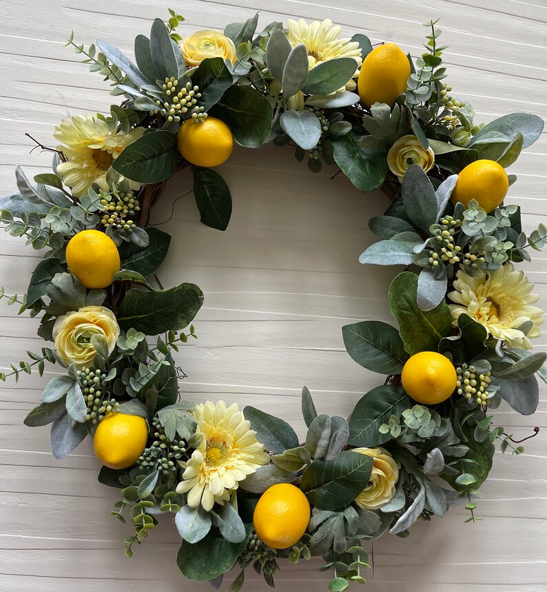 Summer Wreath With Yellow Lemons Citrus Florals and Greenery - Etsy