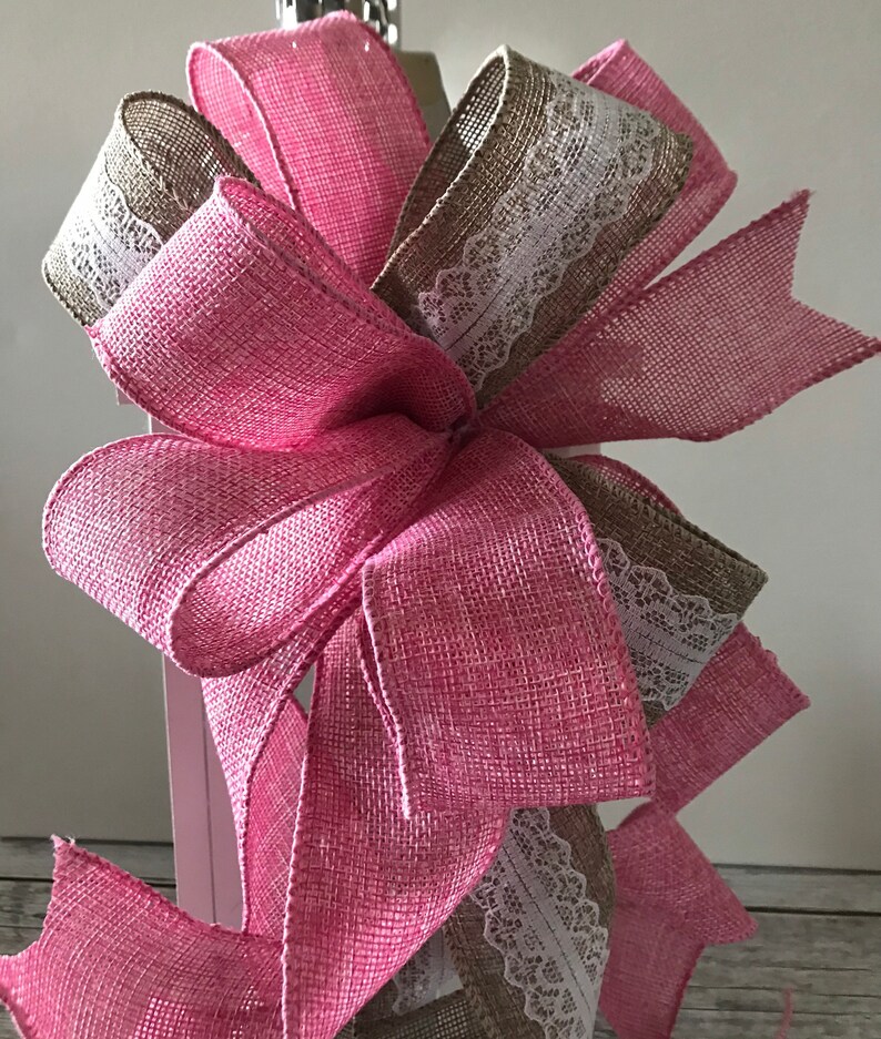 Pink Burlap and Lace Bows for Wedding Pew Bows Baby Shower - Etsy