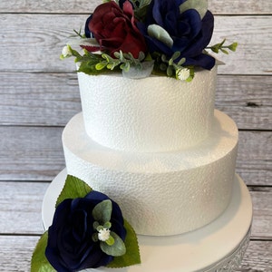 Wedding Cake Topper, Navy and Burgundy Wedding Cake Flowers, Wedding ...