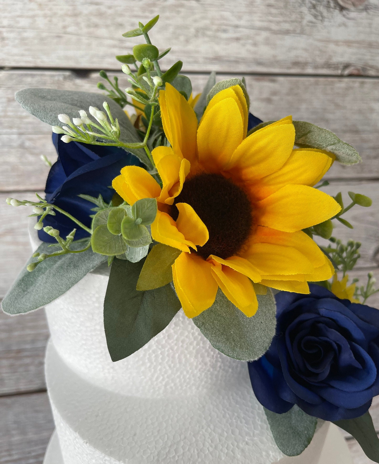 Navy Rose and Sunflower Wedding Cake Topper Wedding Cake - Etsy