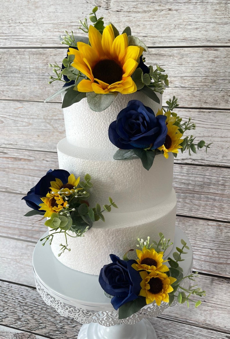 Navy Rose and Sunflower Wedding Cake Topper Wedding Cake - Etsy