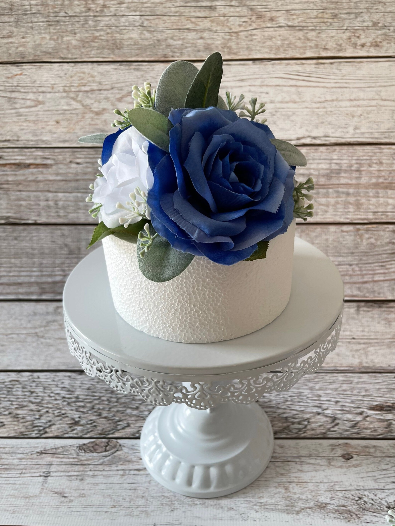 Blue and White Rose Cake Topper, 1st Birthday Cake Topper, Boy Baby ...