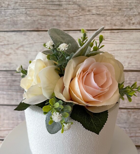 Pink and Ivory Rose Cake Topper Wedding Cake Decoration | Etsy