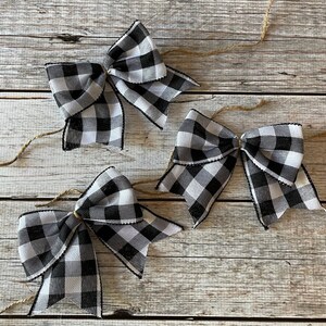 Black and White Buffalo Plaid Christmas Tree Bows (set of 12 ...