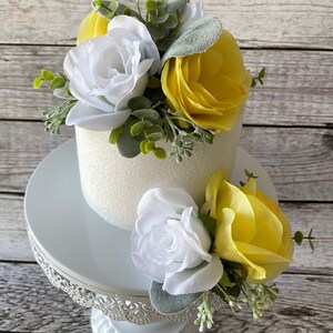 Yellow and White Rose Wedding Cake Topper, Wedding Cake Decoration ...
