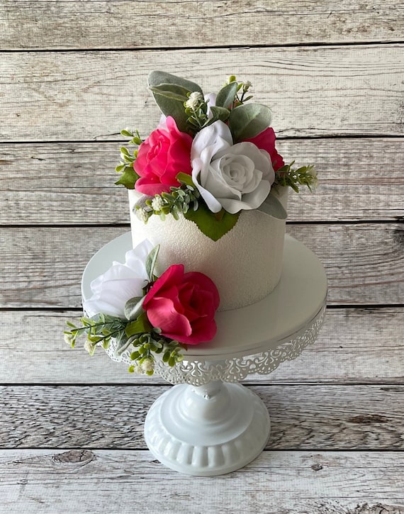 Hot Pink and White Rose Wedding Cake Topper Wedding Cake - Etsy