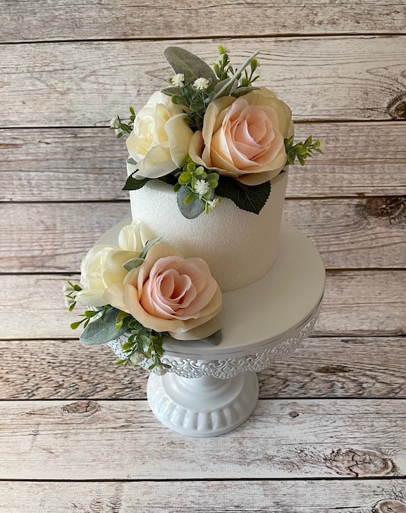 Pink and Ivory Rose Wedding Cake Topper Wedding Cake - Etsy