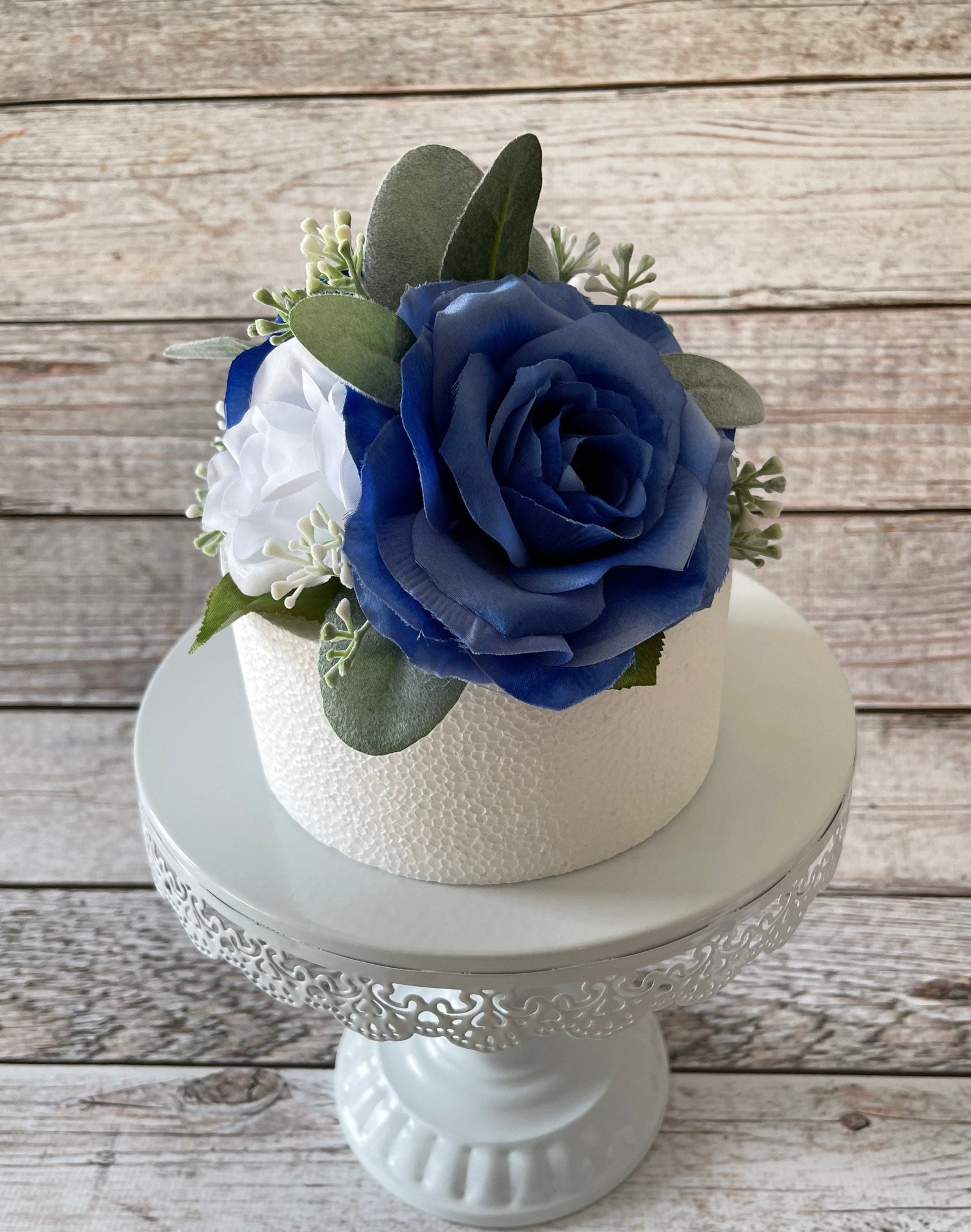 Blue and White Rose Cake Topper, 1st Birthday Cake Topper, Boy Baby ...